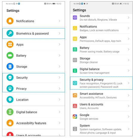 EMUI 10 与 EMUI 9.1：设置菜单的变化