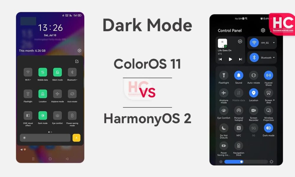 HarmonyOS 2 与 ColorOS 11：暗黑模式对比