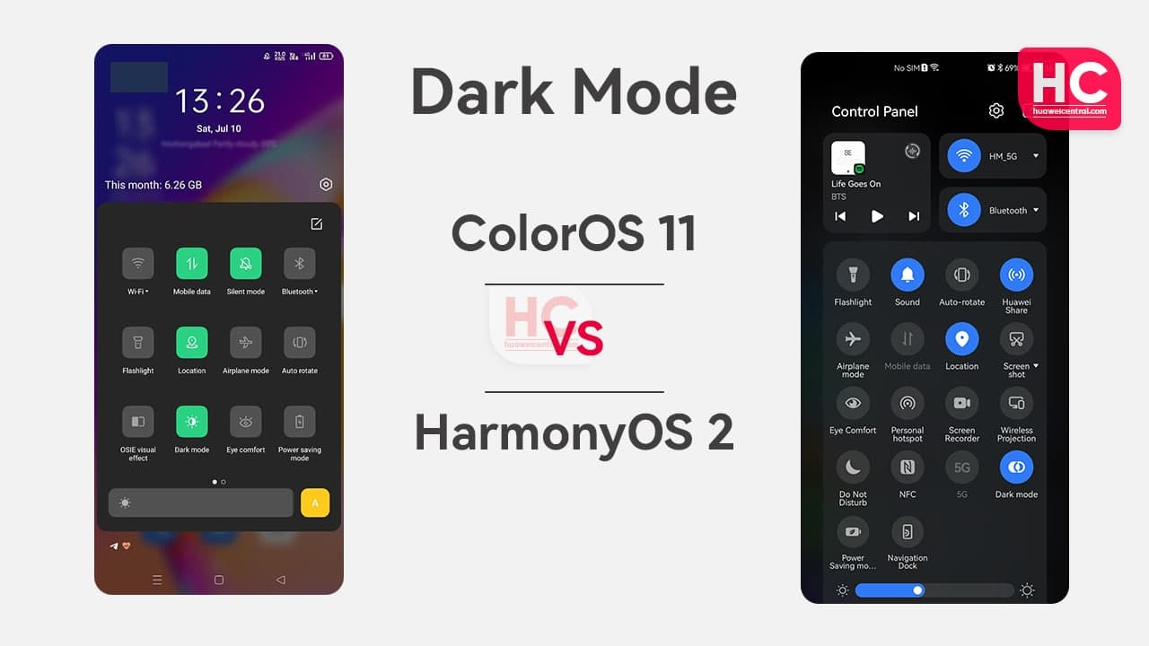 HarmonyOS 2 与 ColorOS 11：暗黑模式对比