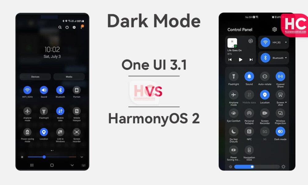 One UI 3.1 与 HarmonyOS 2：暗黑模式对比