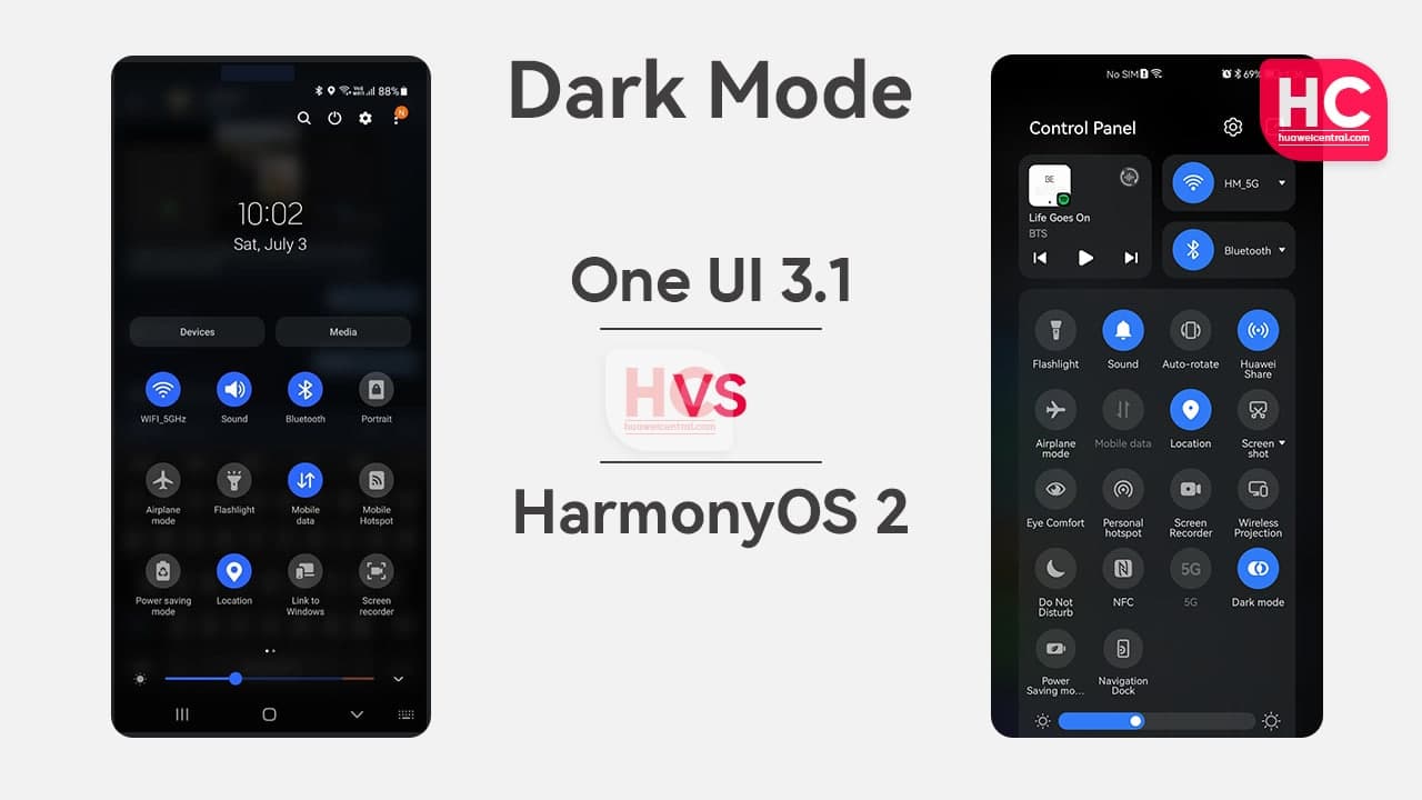 One UI 3.1 与 HarmonyOS 2：暗黑模式对比