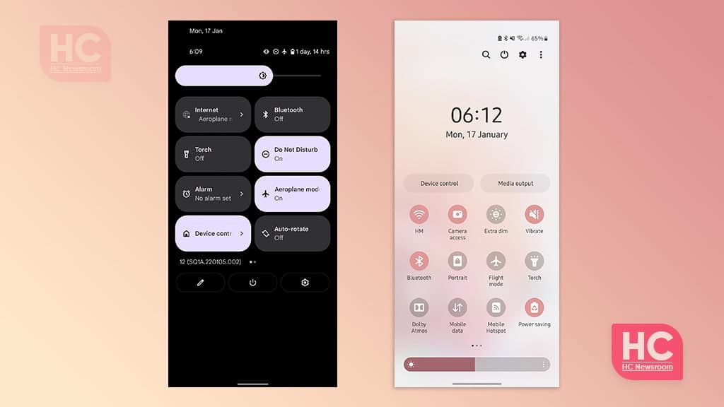 原生 Android 12 与 One UI 4.0：快速设置比较 - 飞鸟矩阵