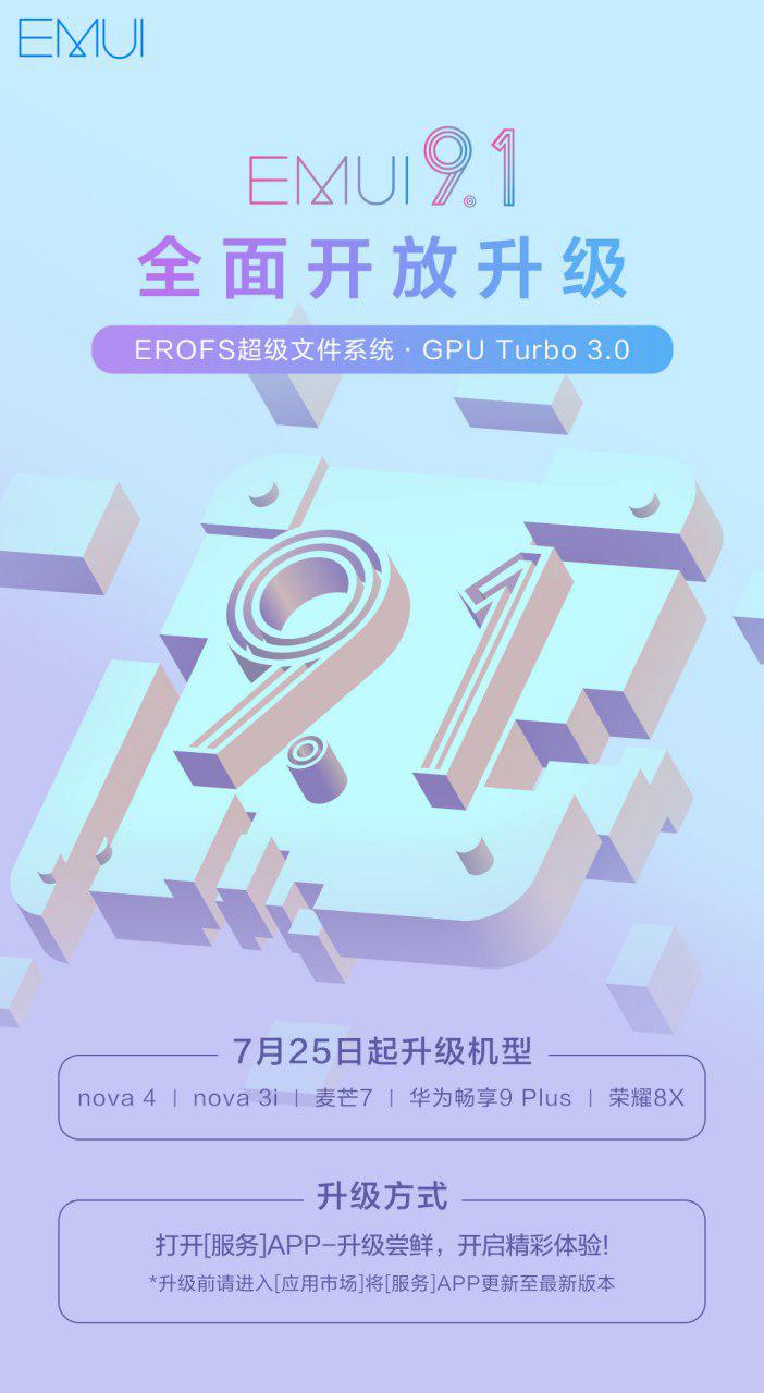 帶有 GPU Turbo 3.0 和 EROFS 超級檔案系統的 EMUI 9.1 現已適用於這 5 款華為和榮耀手機